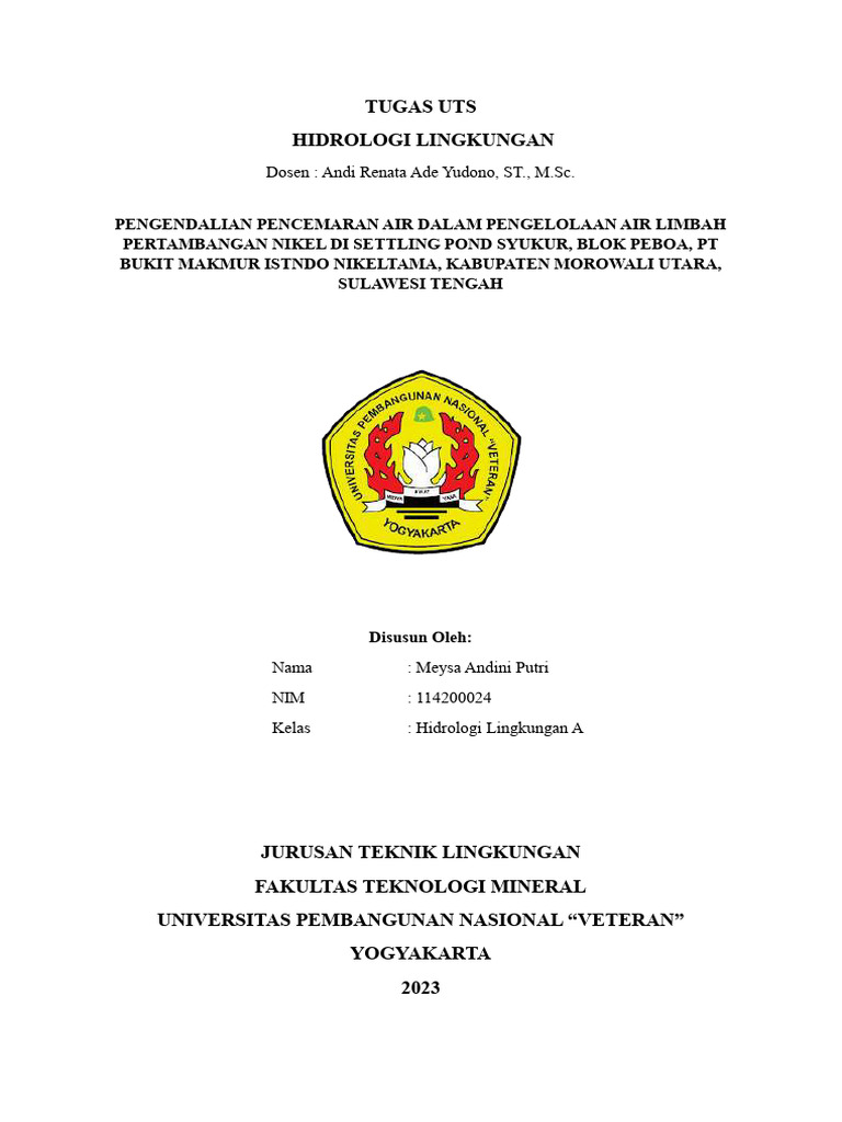 UTS - Meysa Andini Putri - 114200024 - Hidroling A | PDF