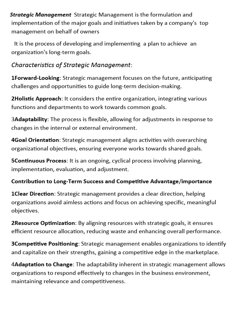 Strategic Management Strategic Management Is The Formulation and ...
