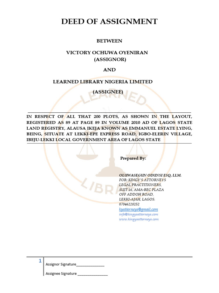 DEED-OF-ASSIGNMENT | Download Free PDF | Assignment (Law) | Private Law