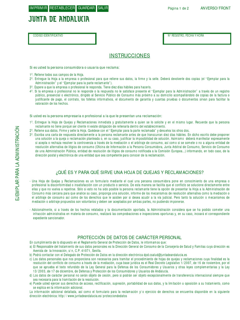 Formulario de Quejas y Reclamaciones Rellenable - 15 | PDF | Arbitraje ...