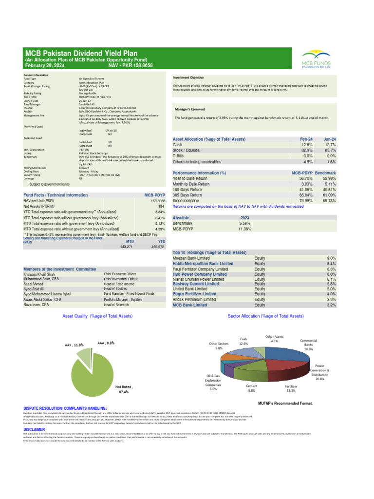 MCB Dividend Yield Fund Overview | PDF | Dividend | Stocks
