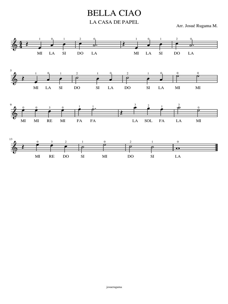 BELLA CIAO Partitura | PDF | Composiciones Musicales | Llaves musicales