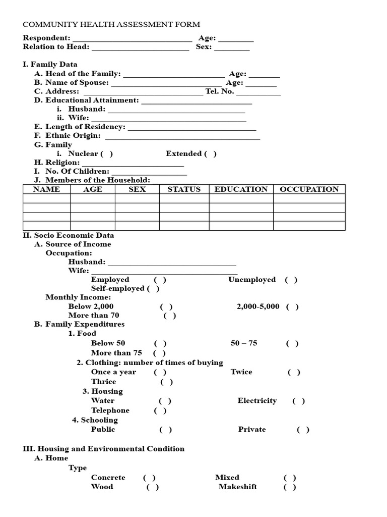Community Health Assessment Form | PDF | Breastfeeding