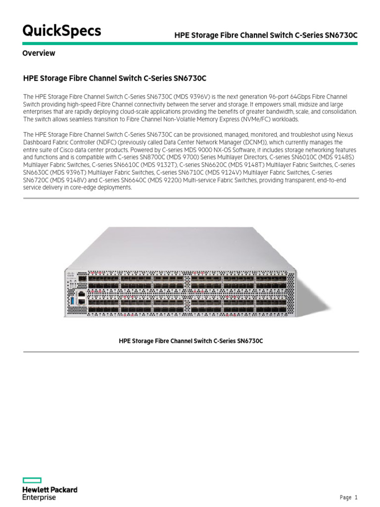 HPE - A00051579enw - HPE Storage Fibre Channel Switch C-Series SN6730C ...