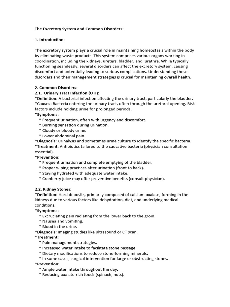 Excretory System Notes (GR 7) | PDF | Urinary Tract Infection | Urinary ...