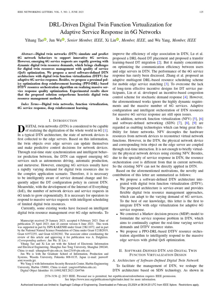 DRL-Driven Digital Twin Function Virtualization For Adaptive Service Response in 6G Networks ...