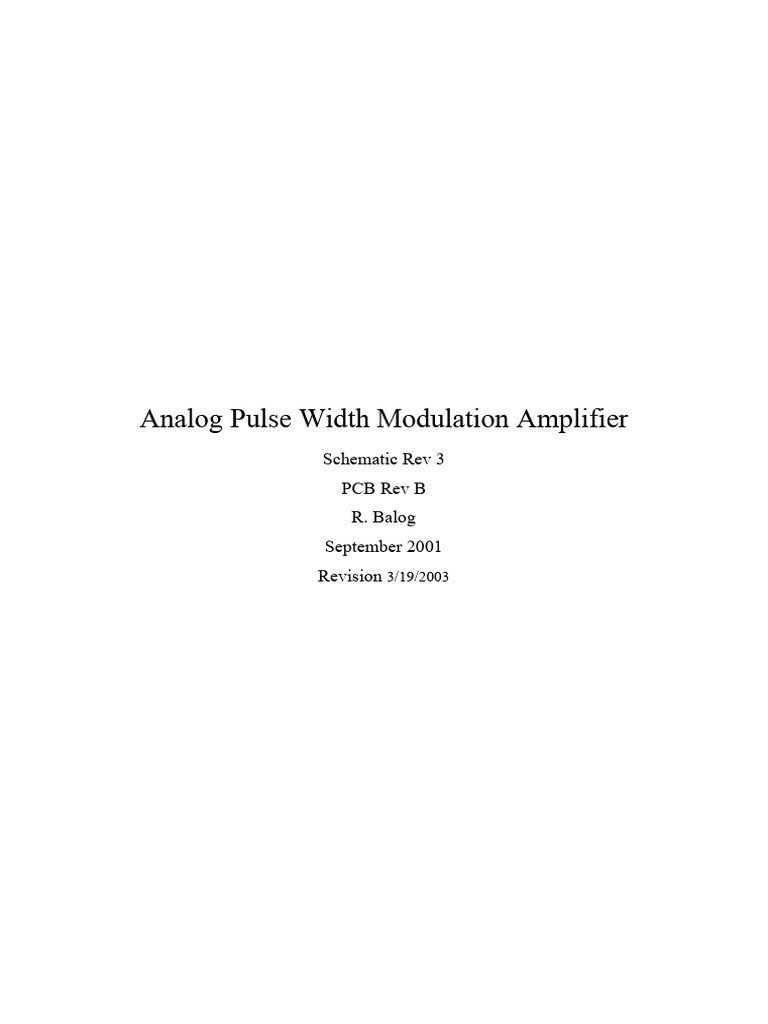 Analog Pulse Width Modulation Amplifier | PDF | Amplifier | Amplitude Analog Pulse Width Modulation Amplifier | PDF | Amplifier | Amplitude