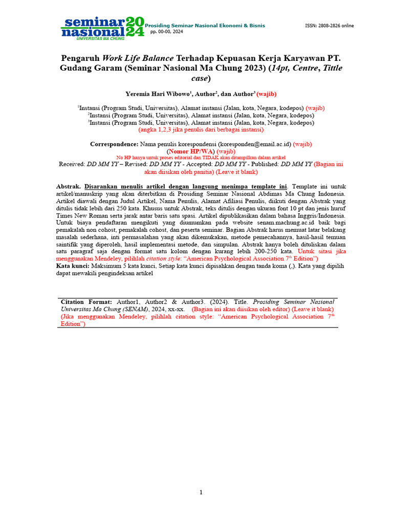 01 - Template Full Paper Ekonomi Bisnis 2024 | PDF