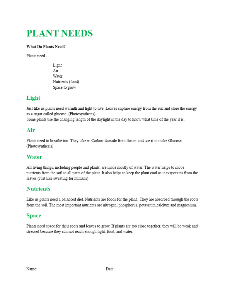 Essential Needs for Healthy Plants | PDF | Home & Garden | Science ...