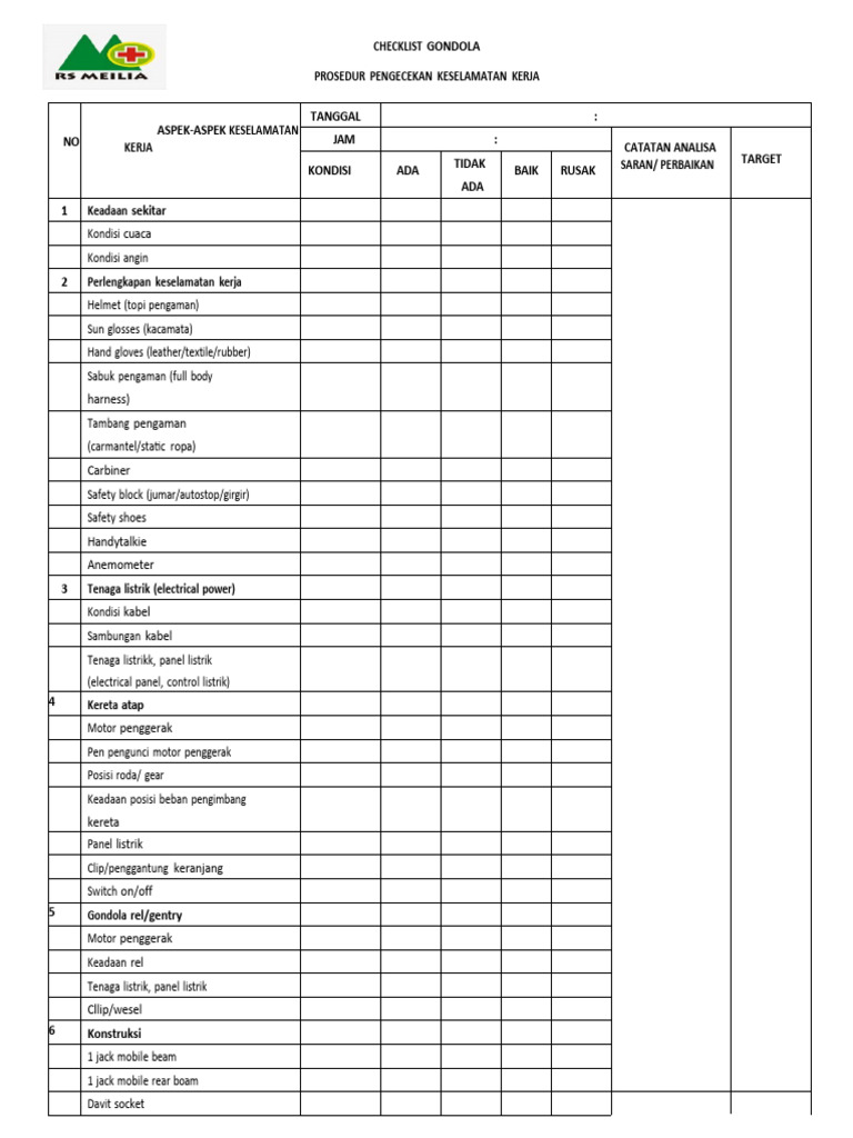 Checklist Keselamatan Gondola 2023 | PDF