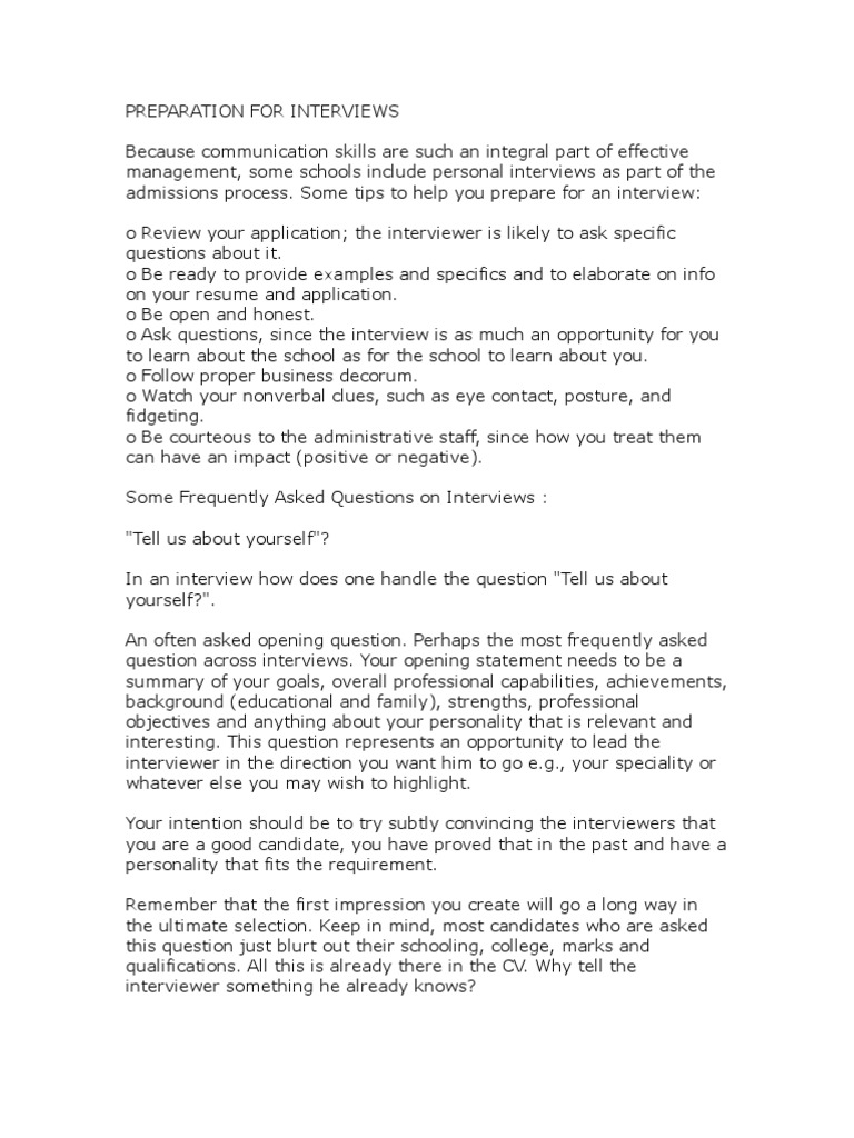 Preparation For Cat Interviews | PDF | Master Of Business ...