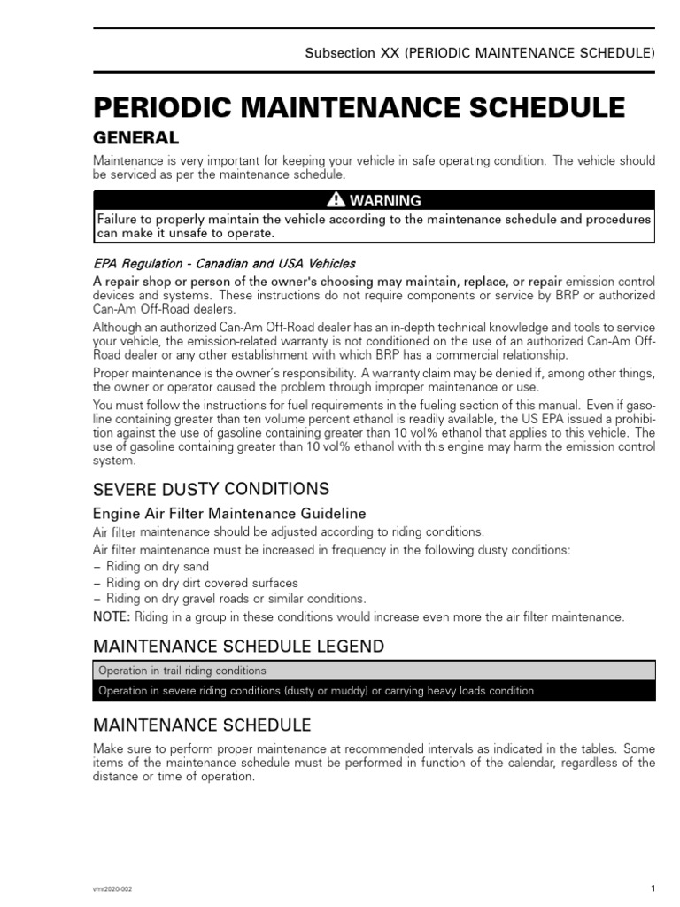 ATV 2020 Periodic Maintenance Schedule Shop Supp vmr2020-002 | PDF ...
