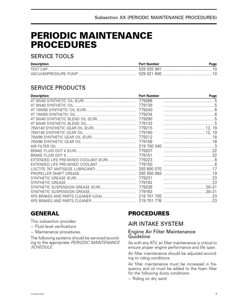 ATV Periodic Maintenance Procedures | PDF | Motor Oil | Throttle