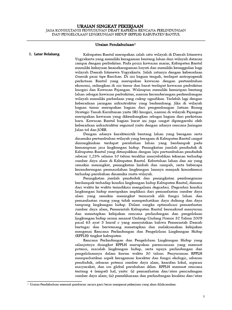 Uraian Singkat Pekerjaan RPPLH BTL | PDF
