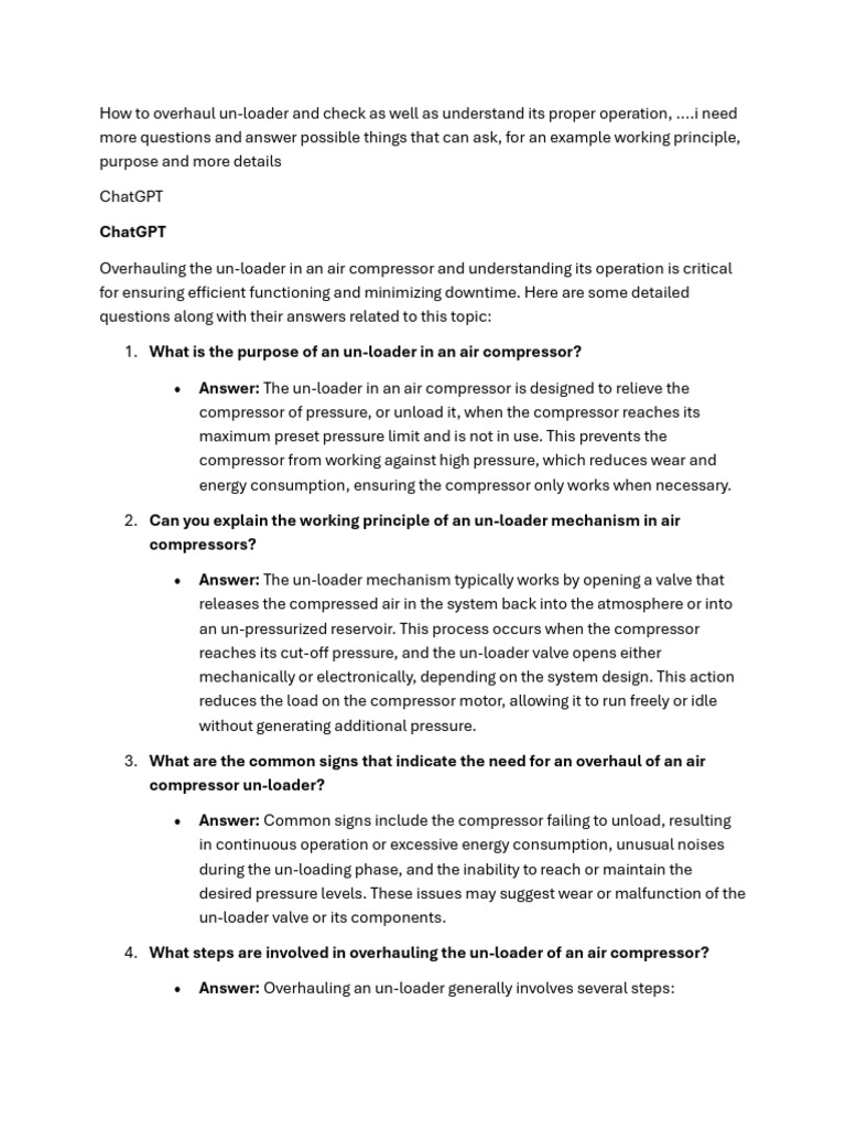 Marine Air Compressor Unloader Overhaul Guide | PDF | Safety | Engines
