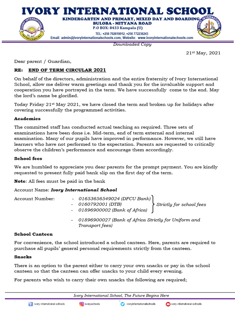 End of Term Circular 2021 | PDF