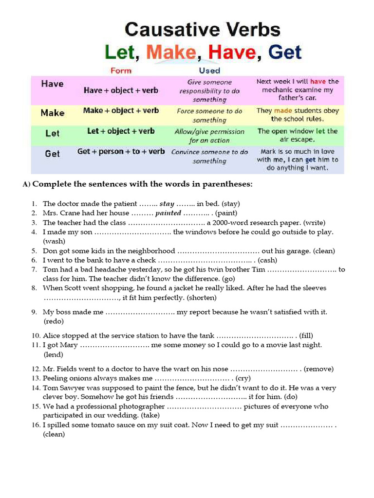 Causative Verbs Practice Exercises | PDF