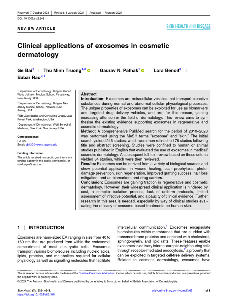 Exosomes in Cosmetic Dermatology Applications | PDF | Scar | Wound Healing