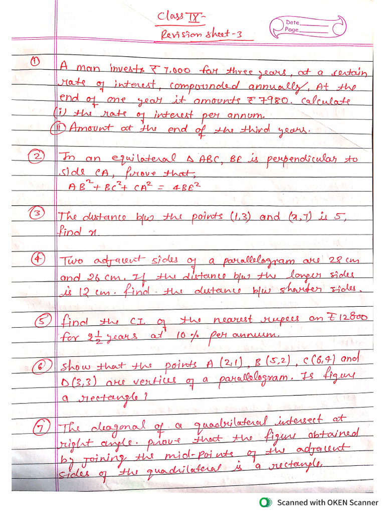 Class Ix (Revision Sheet 3) | PDF