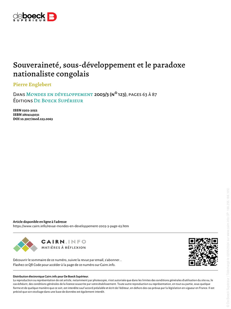 Souveraineté et sous-développement en RDC | PDF | République ...