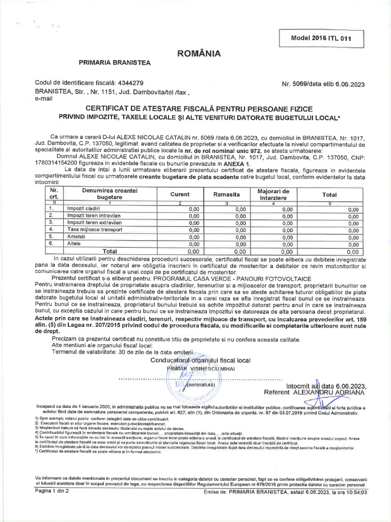 Certificat Primarie | PDF