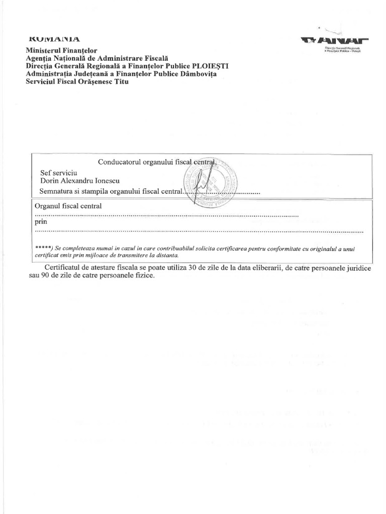 Certificat ANAF | PDF