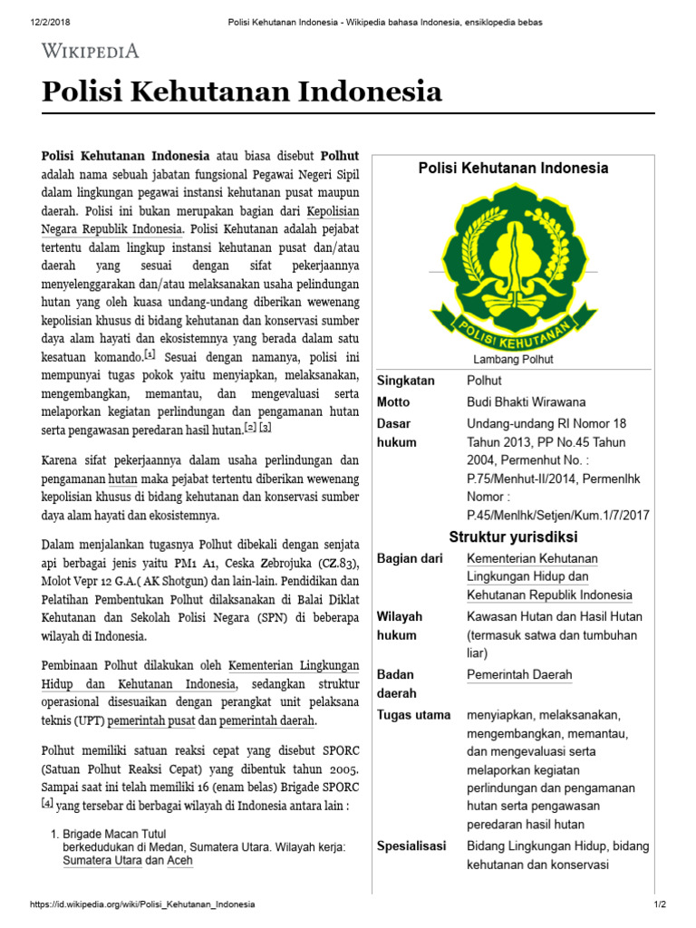 Polisi Kehutanan Indonesia - Wikipedia Bahasa Indonesia, Ensiklopedia ...