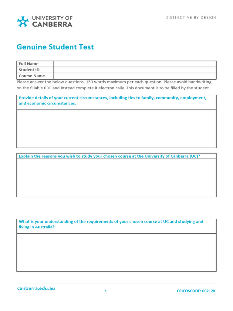 UC Genuine Student Test Application Form | PDF