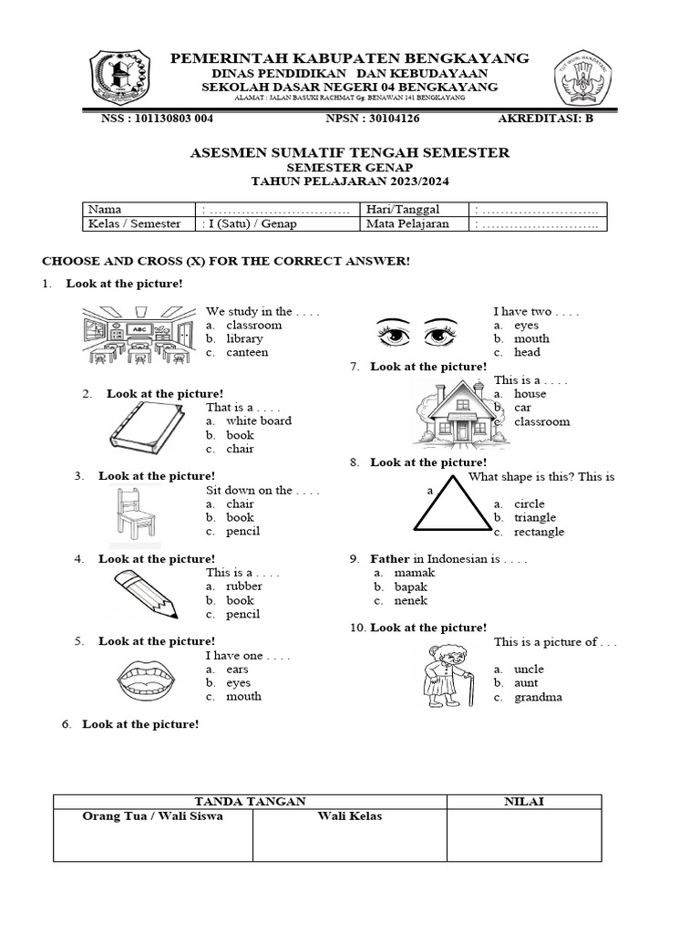 Soal PTS Bhs Inggris Kelas 1 Sem 2 | PDF | Elementary Geometry | Euclidean Geometry