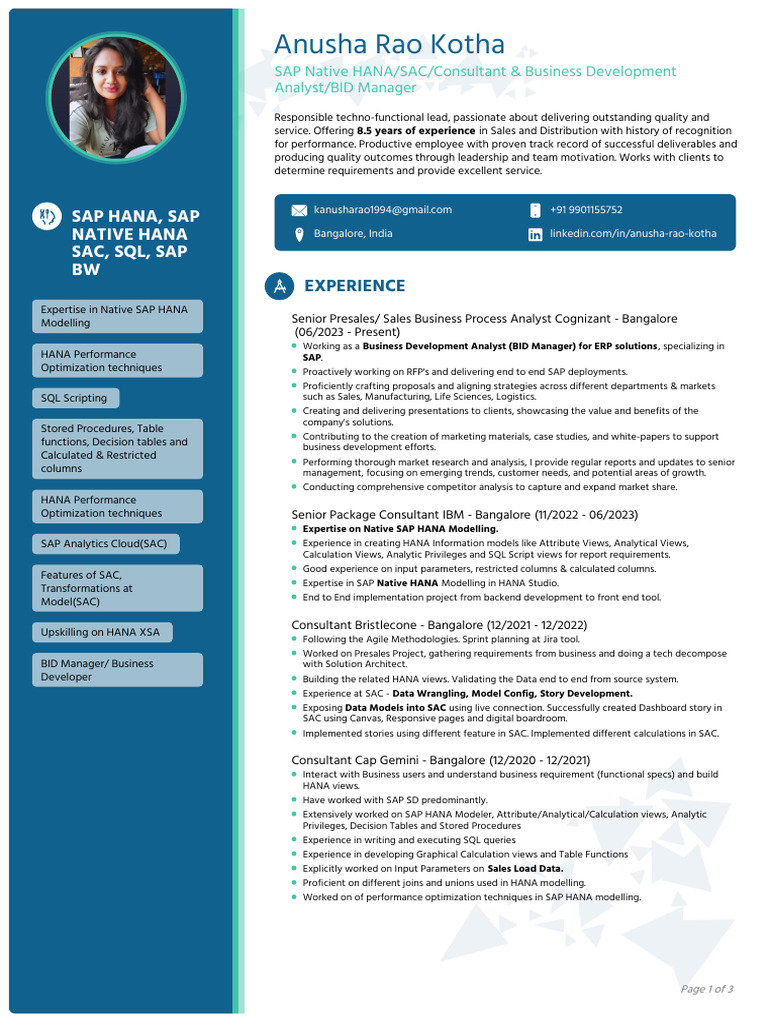 Anusha Rao Kotha Resume | PDF | Sales | Computing