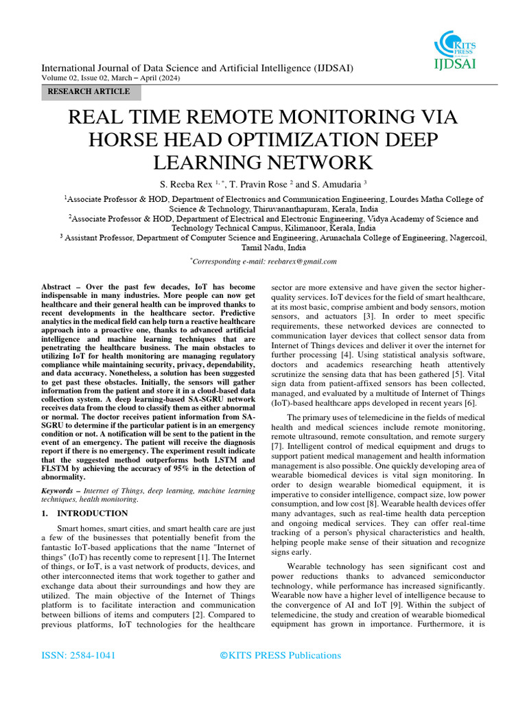 Real Time Remote Monitoring Via Horse Head Optimization Deep Learning ...