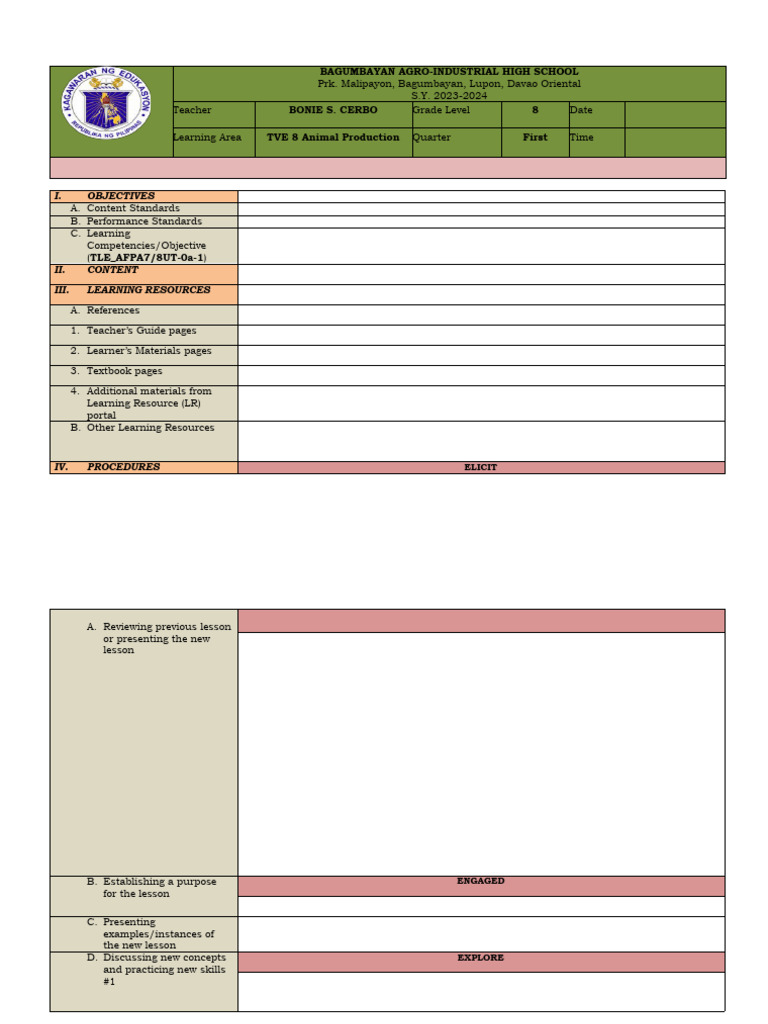 Lesson Plan Template Grade 7 | Download Free PDF | Learning | Teachers