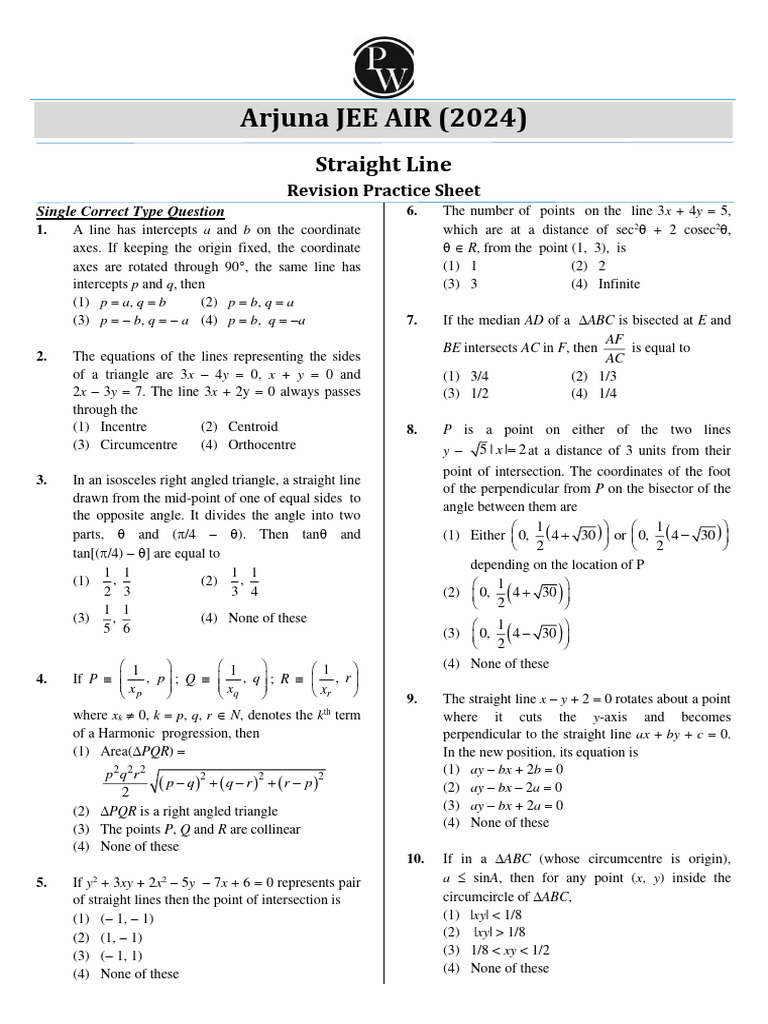 Straight Line - Practice Sheet | Download Free PDF | Triangle ...