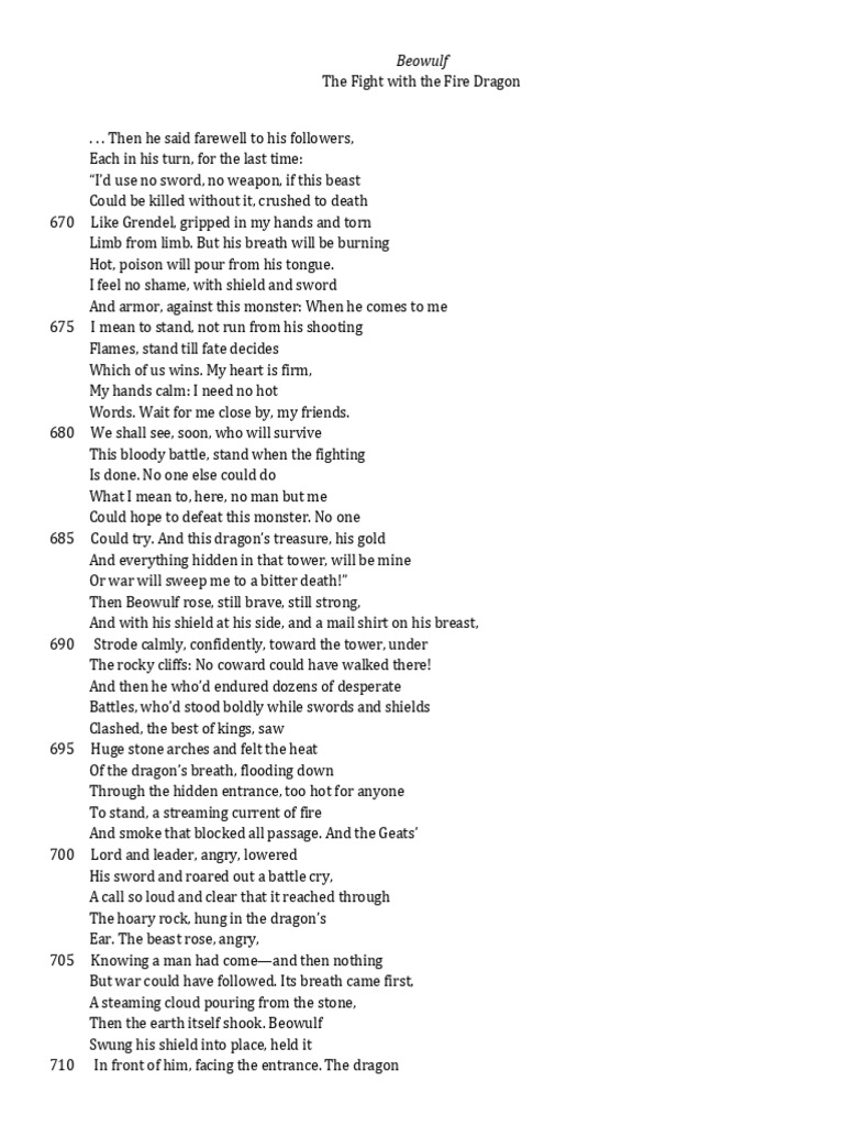 Beowulf Battle With Fire Dragon | PDF