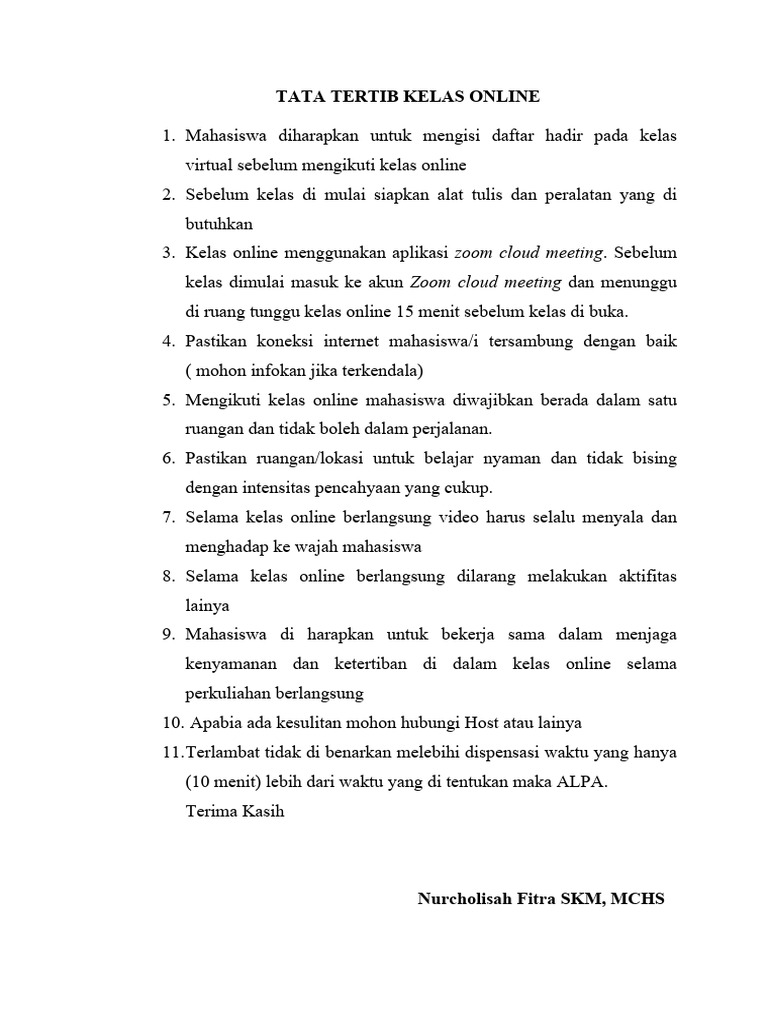 Tata Tertib Kelas Online | PDF