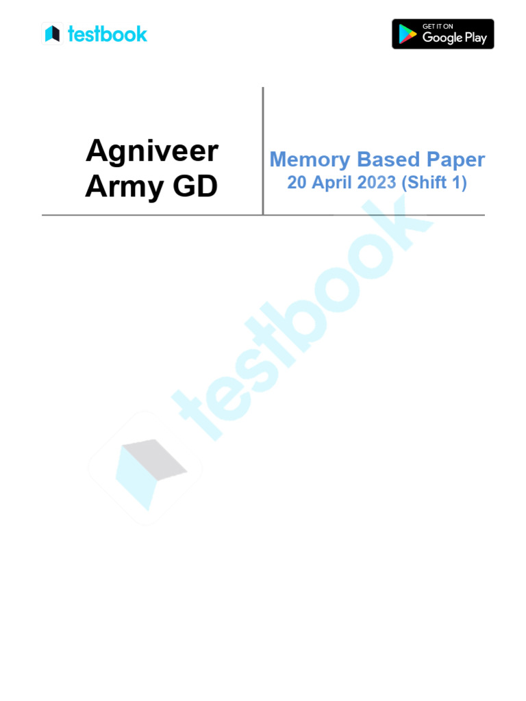 Agniveer Army GD 20 April 2023 (Shift 1) Memory Based Paper (Hindi) | PDF | Computers ...