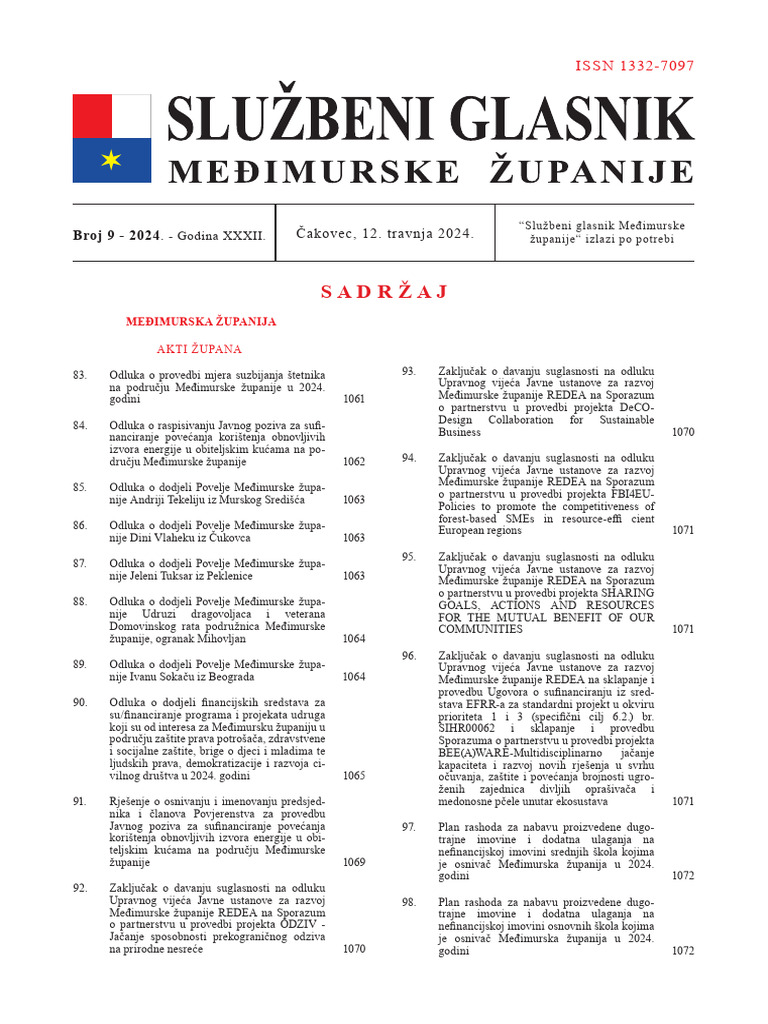Službeni Glasnik Međimurske Županije Broj 9. Iz 2024. Godine | PDF