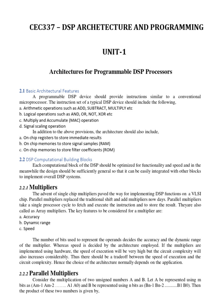 DSP Notes Unit1 and 2 | PDF | Digital Signal Processor | Central ...