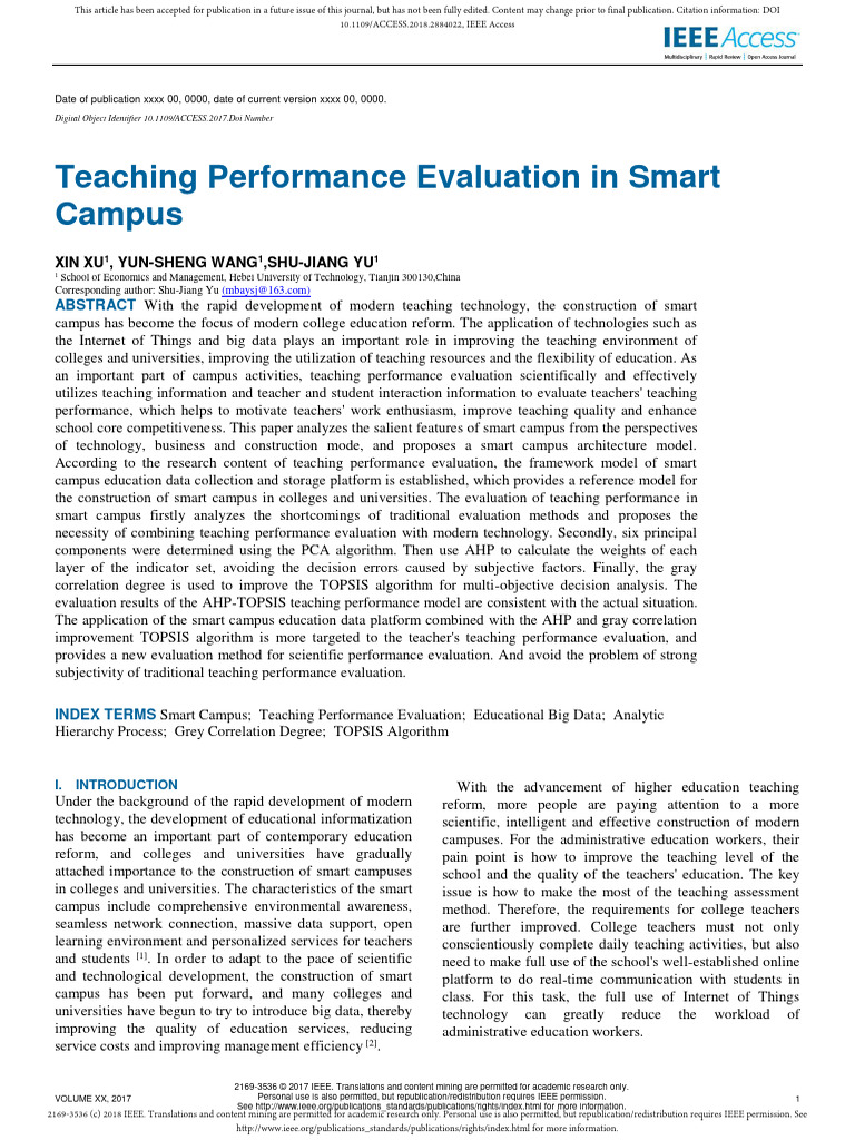 Teaching Performance Evaluation in Smart Campus | PDF | Computer Network | Cloud Computing