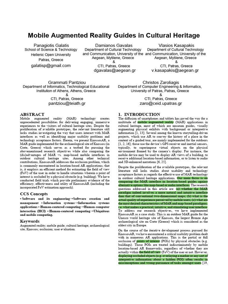 Mobile Augmented Reality Guides in Cultural Heritage | PDF | Augmented ... Mobile Augmented Reality Guides in Cultural Heritage | PDF | Augmented ...