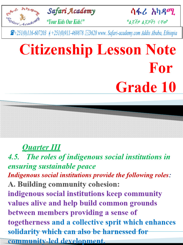 Citizenship Lesson Note For Grade 10 | PDF | Human Rights | Federalism