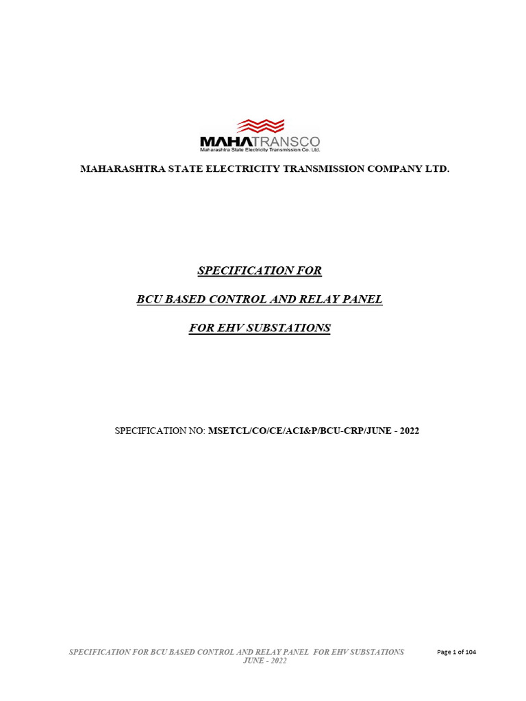 BCU Based CRP Specs 1 | PDF | Electrical Substation | Mains Electricity