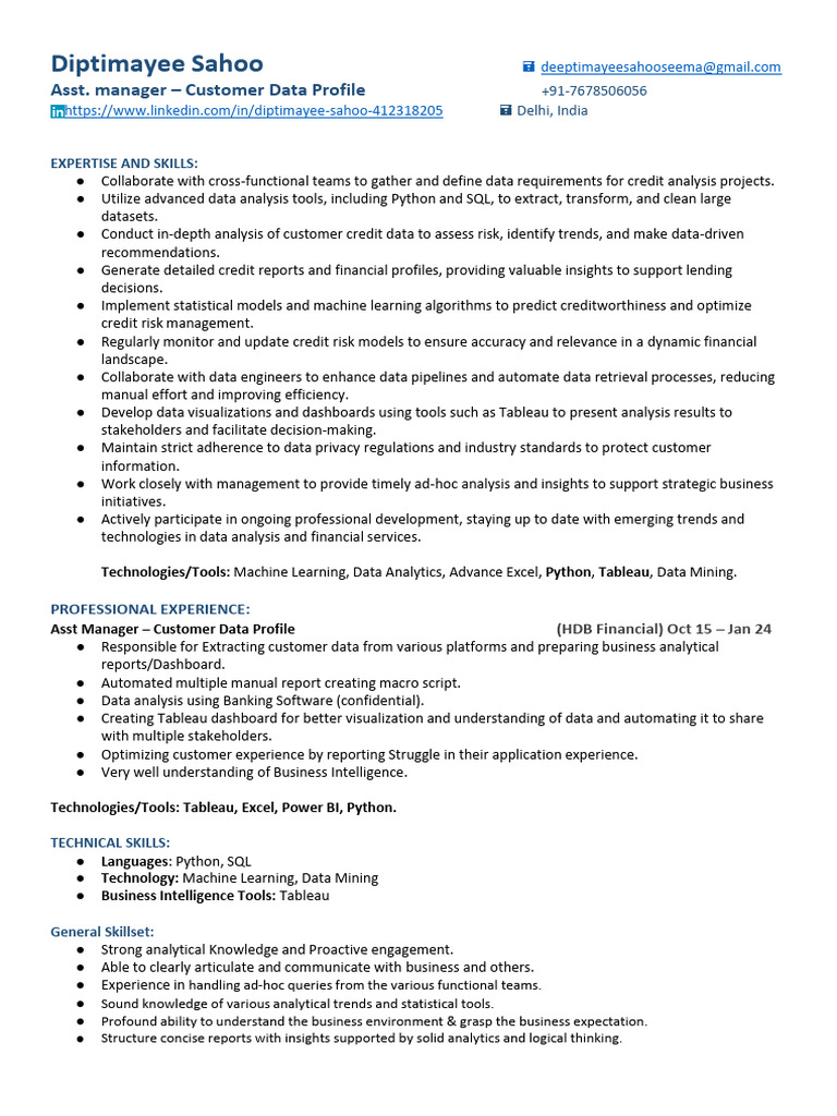 Diptimayee Sahoo-Resume-Data Analyst (Word) | PDF | Data | Business ...