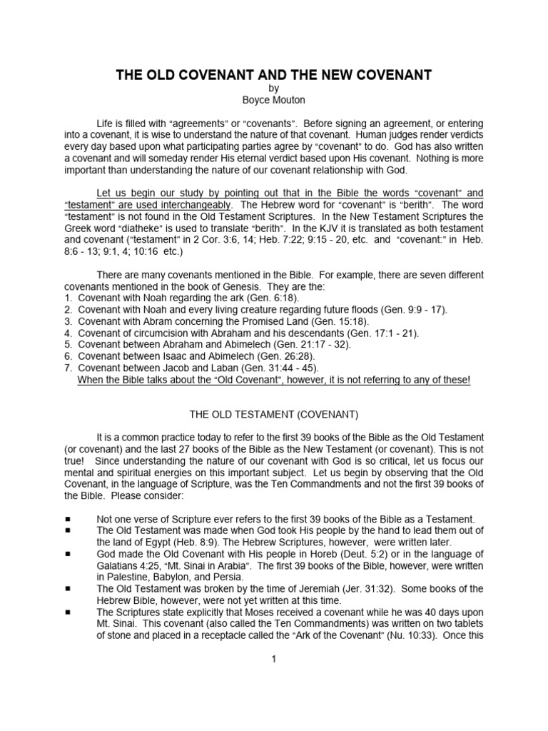 The Old Covenant and The New Covenant | PDF | Covenant (Biblical ...