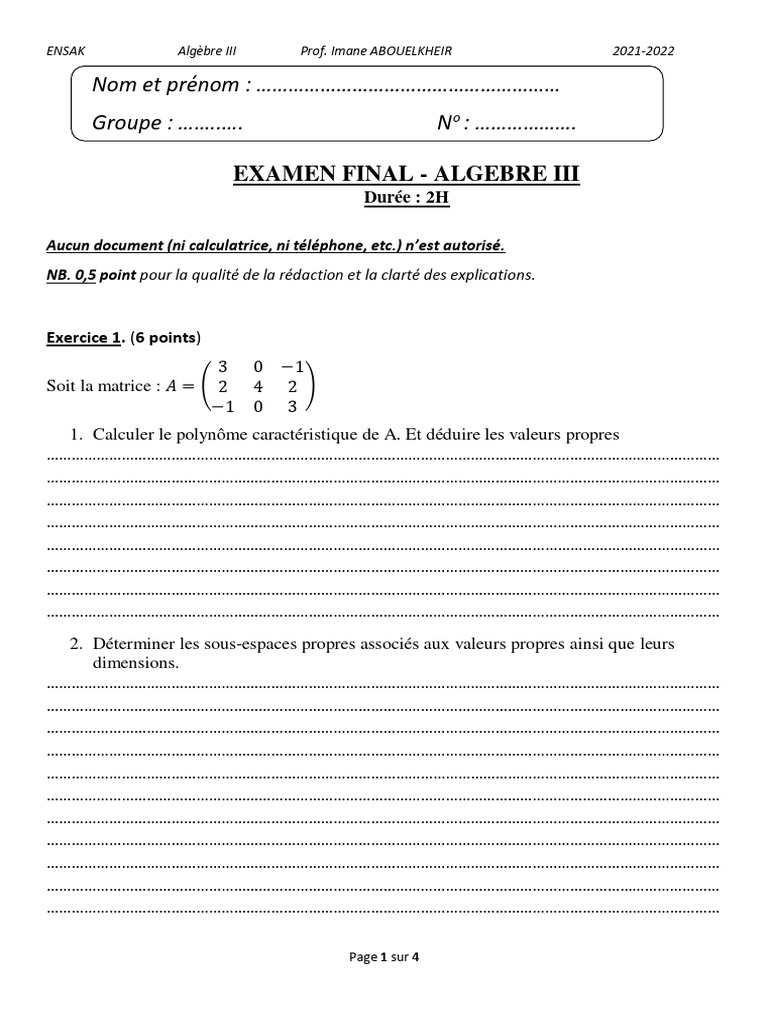 CC2 Algèbre 3 - 2021-2022 | PDF