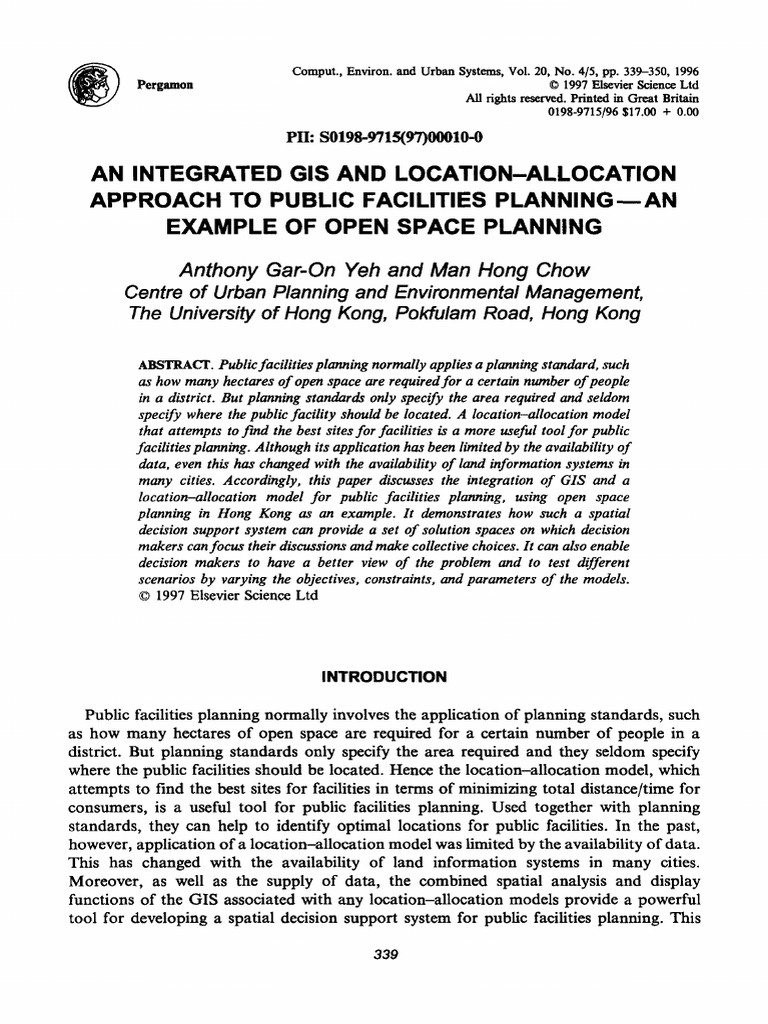 An Integrated Gis and Location Allocation Approach To Public Facilities Planning Highlighted 1 ...