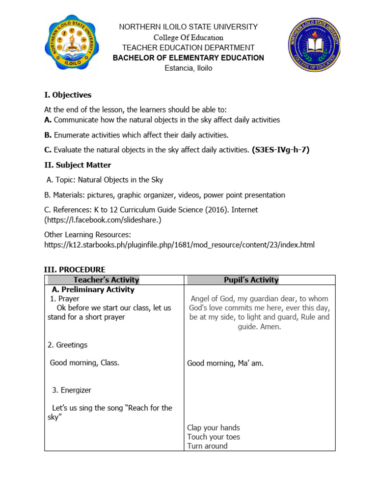 SCIENCE Lesson Plan Ave | PDF | Night Sky