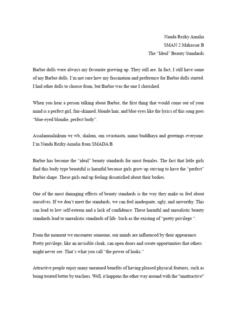 Speech - Nanda Rezky Amalia - SMAN 2 Makassar - Final Round | PDF | Beauty | Physical Attractiveness