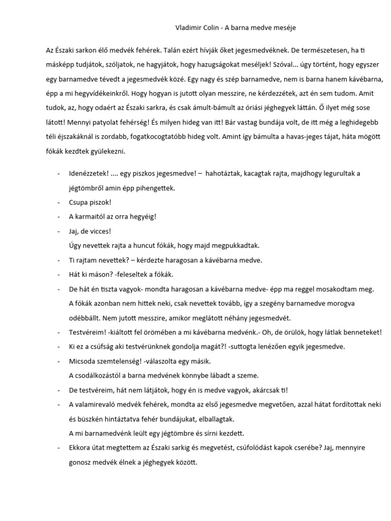 A Barna Medve Meséje | PDF