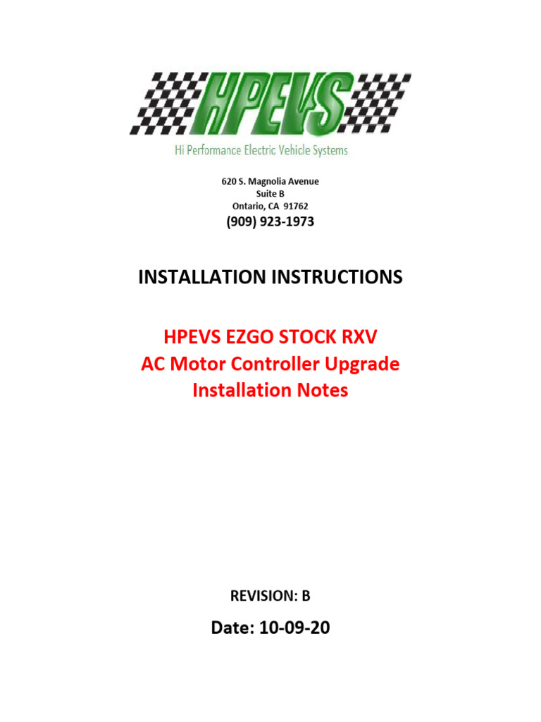 EZgo RXV HPEVS Motor Controller Upgrade 10-9-20 | PDF | Electrical Connector | Electrical Wiring